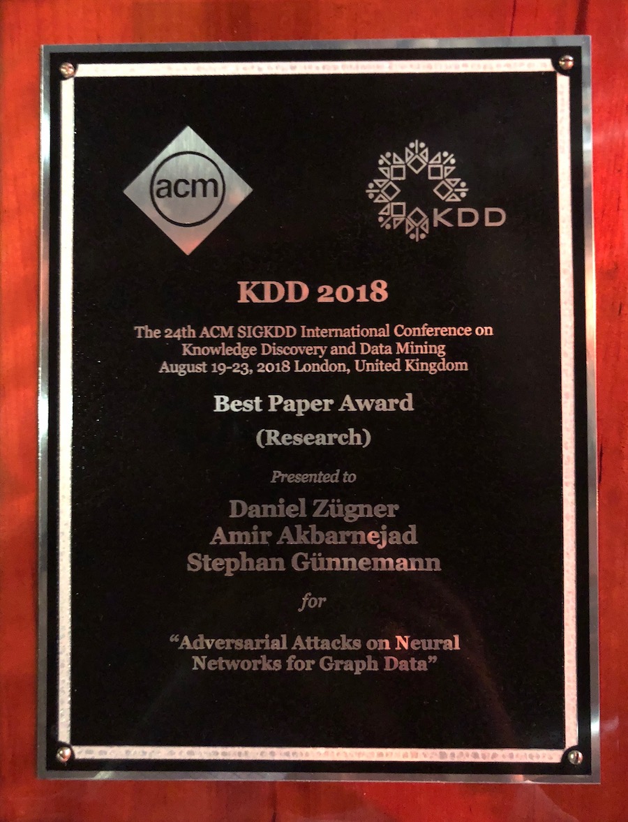 Best Paper Award at KDD 2018 - Data Analytics and Machine Learning